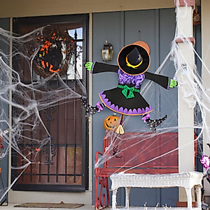 Miracleart Crashing Witch Halloween Decorations(47" H), Funny Flying Crashing Witch into Tree, Outdoor Indoor Crashed Witch Props Halloween Party Hanging Decorations