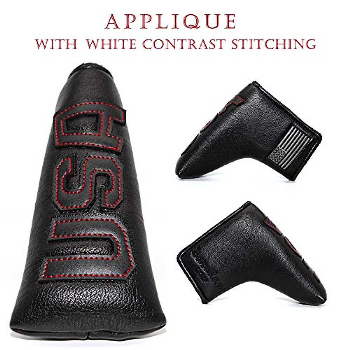 Barudan Golf Black Putter Headcover Covers Cover for Blade Style Putters, Magnetic USA Flag Blade Putter Headcovers with Magnet for Men