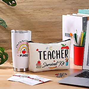 Maxcheck 16 Pcs Teacher Appreciation Gifts Set Include Teacher Tumbler Cosmetic Bag Keychain and Blessing Card Bracelets for Thank You Teacher Teacher's Day Graduation Gifts