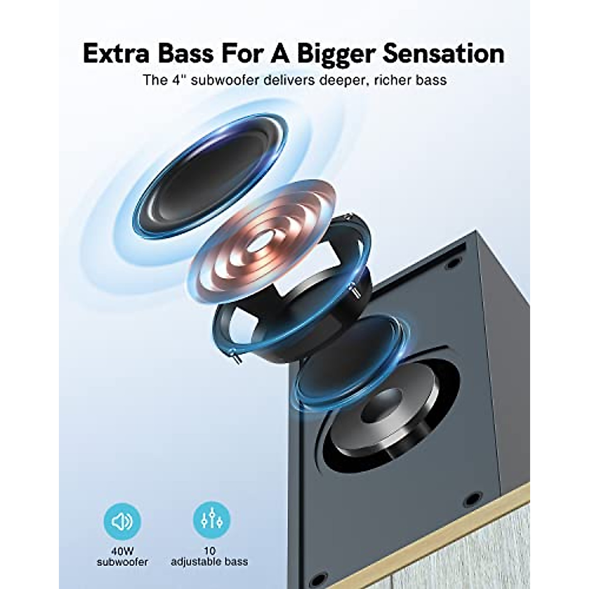 ULTIMEA Sound Bars for TV with Subwoofer Deep Bass, 2.1 TV Sound Bar, 5 EQ/Voice Clear, Bluetooth Soundbar for TV Speakers Surround Sound, TV Soundbar for PC Works w/Optical/AUX/USB, Mountable-110dB