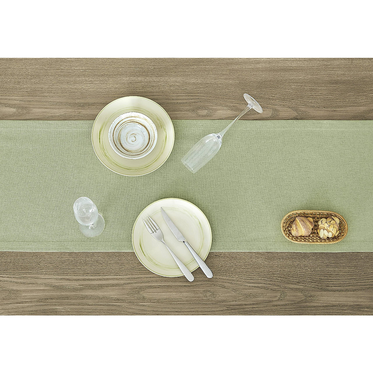 ZeeMart Basic Linen Style Table Runner, 14 x 48 Inch Sage Green, Rustic Farmhouse Green Table Runners 48 Inches Long, Everyday Polyester Table Runner - Machine Washable & Easy Care