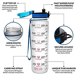 64HYDRO 32oz 1Liter Motivational Water Bottle with Time Marker & Removable Strainer, Flip Top Leakproof Durable BPA Free Non-Toxic for Home Work Gym Fitness Sports - Night Shift Nurse