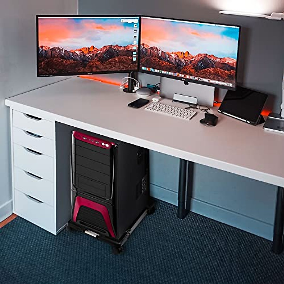 Computer Tower Stand CPU Holder Stand with 4 Mute Caster Wheels，CPU Stand for Gaming pc,Suitable for Most PC Brackets On The Carpet Floor (Black) (Black)