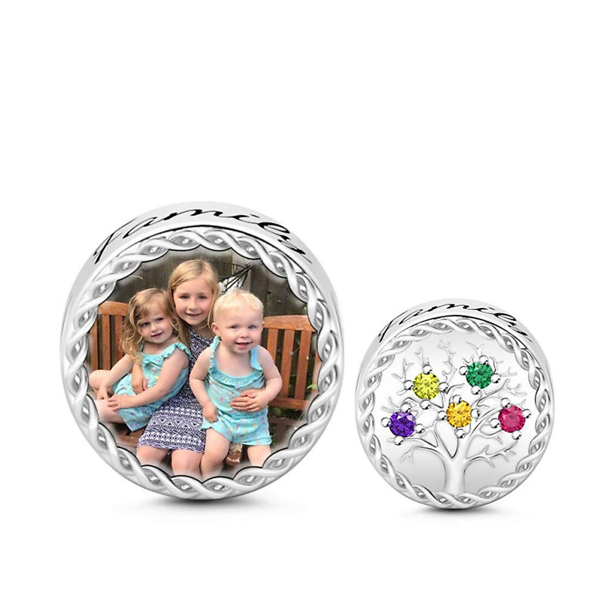 GNOCE Custom Photo Charm Personalized Photo Charm 925 Sterling Silver Pendant for Bracelets Necklaces (Family Tree Rund)