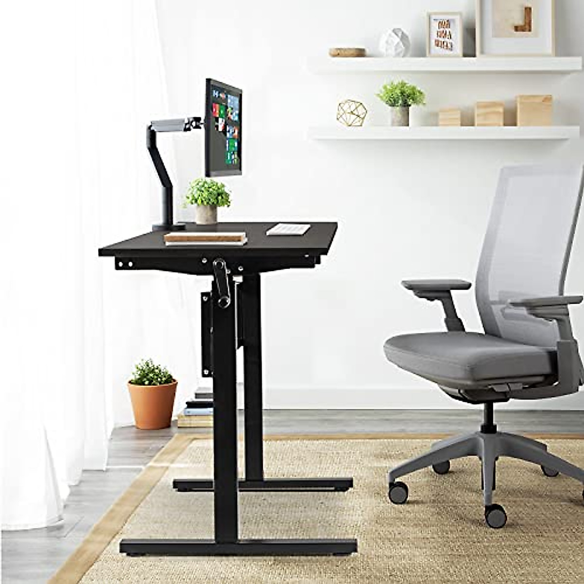 Tangkula Crank Adjustable Height Standing Desk, Manual Sit Stand Desk, Hand Crank Stand Up Desk Workstation for Home Office (Black)