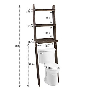 Eelexa Over The Toilet Storage Ladder Shelf 3 Tier Wooden Over Toilet Bathroom Organizer Rack for Small Space, Bathroom, Restroom, 70 Inch Tall, Dark Brown