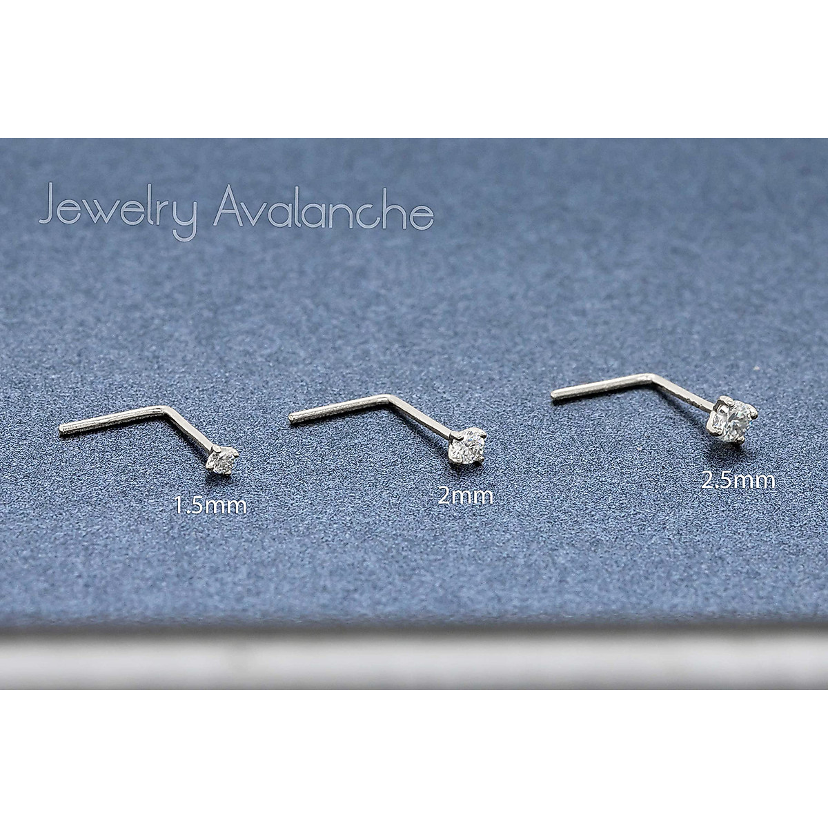 22G L-Shape Nose Stud Solid 14Kt Gold Stud Nose Ring with Moissanite Gemstone - April Birthstone Nose Stud-LSWG-MNT1.5