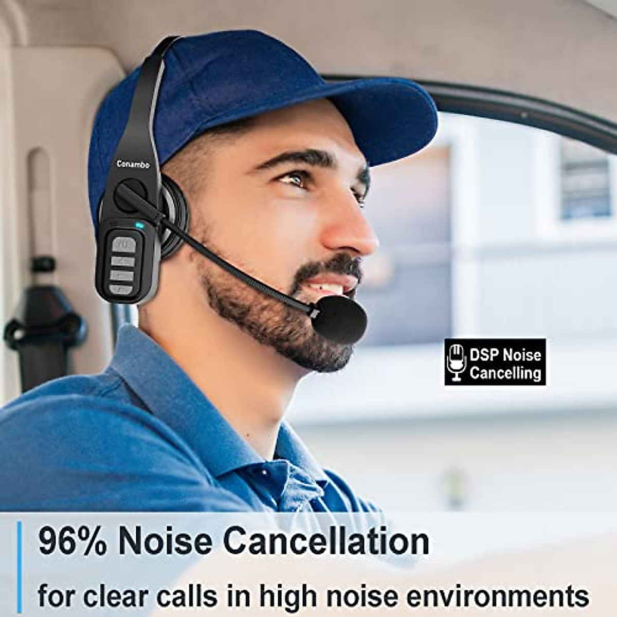 Conambo Bluetooth Headset, Bluetooth Trucker Headset with Noise Canceling Mic, On Ear Bluetooth Headphones for Cell Phone/PC/Tablet/Laptop/Computer, Hands Free Headset for Trucker/Business/Students