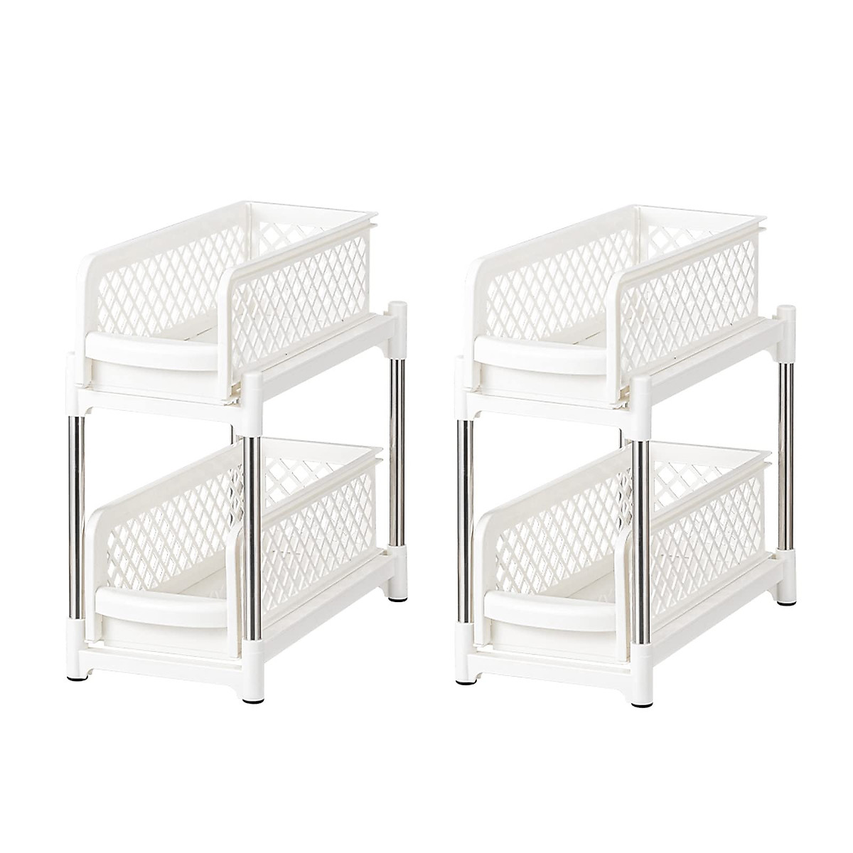 hoyiolad Under Sink Organizers and Storage,2 Tier Easy Access Sliding Drawer Bathroom Organizer,Multi-purpose Under Sink Organizer,Bathroom Counter Organizer,Kitchen Organization and Storage,White