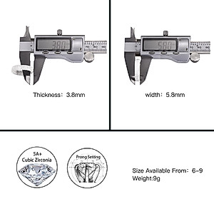 PHENGEL Solid 925 Sterling Silver Ring 5A+ cubic zirconia Hip hop rings, Delicate Rings for Women Men,Width:6MM/12MM (6, 6)