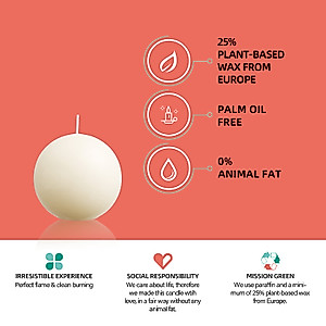 Ball Pillar Candles Set of 3 Ivory 3Inch Unscented Handpoured Weddings, Home Decoration, 75 Hour