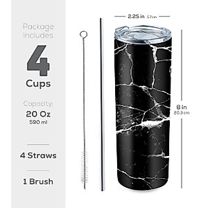Insulated Skinny Stainless Steel Tumbler Set - 4-Pack 20oz Coffee Tumbler with Straw - Travel Coffee Mug With PBA Free Lids - Slim Vacuum Insulated Tumblers Keep Hot and Cold - Great for Home, Office.