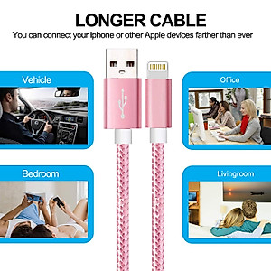 sharllen iPhone Charger Cord iPhone Lightning Cable 3/3/6/6/10FT 5Pack Nylon Braided USB Fast iPhone Charging Cable&Syncing Long Cord Compatible iPhoneXs/Max/XR/X/8/8P/7/7P/6/5/iPad/iPod (Rose Gold)