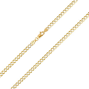Nuragold 10k Yellow Gold 3.5mm Cuban Chain Curb Link Diamond Cut Pave Two Tone Pendant Necklace, Mens Womens Jewelry 16" 18" 20" 22" 24" 26" 28" 30"