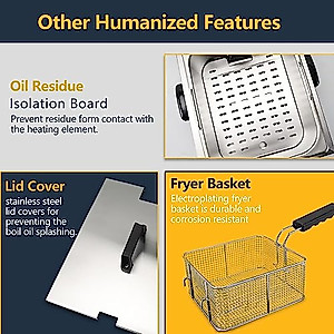 Festa Essential 13.6QT Electric Deep Fryer with 6L(6.5QT)Frying Basket&Lid,1750W Stainless Steel Commercial Countertop Single Tank Oil Fryers with Temperature Control&Timer for Home Kitchen Restaurant