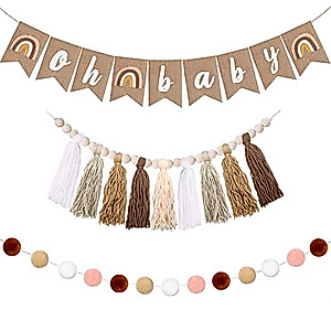 Boho Tassel Garland Oh Baby Boho Rainbow Burlap Banner and Boho Pom Pom Garlands Balls Garlands Birthday Wall Hanging Decor Set for Boho Home Party Baby Shower Supplies