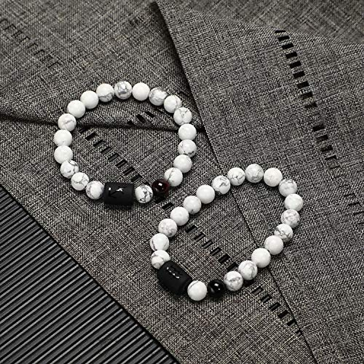 MAOCEN Zodiac Bracelet for Men Women 8mm 10mm White/Black Stone Lucky Blessing Beaded Star Sign Constellation Horoscope Bracelet Fashion Jewelry Gifts (6.5, Taurus)