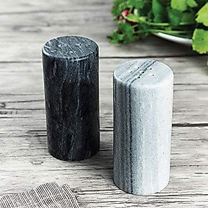 Fox Run White and Black Marble Salt and Pepper Shaker Set, Set of 2 (White/Black)