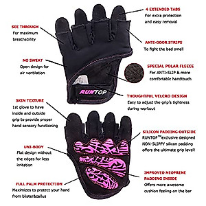 RUNTOP Workout Gloves Cross Training Grip Pads Exercise Home Fitness Weightlifting Powerlifting Gym Rowing Yoga Pole Women Men Hand Full Palm Protect Prevent Rips Blister Callus(BlackNewXL)