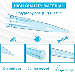ONiLAB Pipette Tips 1000 UL/ 1mL 500 PCS Clear Blue Laboratory Universal Plastic Liquid Pipettor Tips Polypropylene (PP) Autoclavable