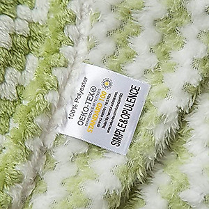 Simple&Opulence Dot Velvet Throw Blanket, Lightweight Striped Blanket for Sofa/Bed/Couch, Ultra Soft, Plush, Cozy and Warm, Green and White, 50''x60''