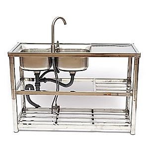 RustyVioum Commercial Sink Stainless Steel, 304 Stainless Steel Commercial Kitchen Sink for Any Dining Environment, Gooseneck 360 Degree Rotation Faucet, Silver