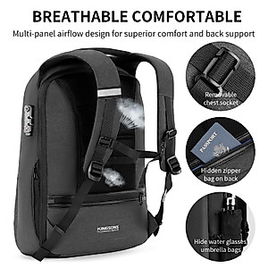 Kingsons Laptop Backpack, Slim Business Travel Computer Bag with USB Charging Port Anti-Theft Water Resistant for 15.6 Inch Laptop Rucksack for men