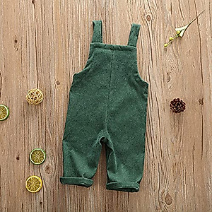 Liyamiee Baby Boy Girl Corduroy Overalls Solid Suspender Bib Pants One-Piece Strap Jumpsuit Pocket Fall Winter Outfit (Green Overall, 12-24 Months) …