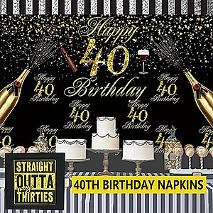 Straight Outta My Thirties Napkins,40th Birthday Napkin,Black Gold 40th Birthday Cocktail Napkins,ZJ 40th Birthday Party Decorations,Cheers to 40 Years, 40 Fabulous(5 x 5 In,Gold Foil 50-Pack)