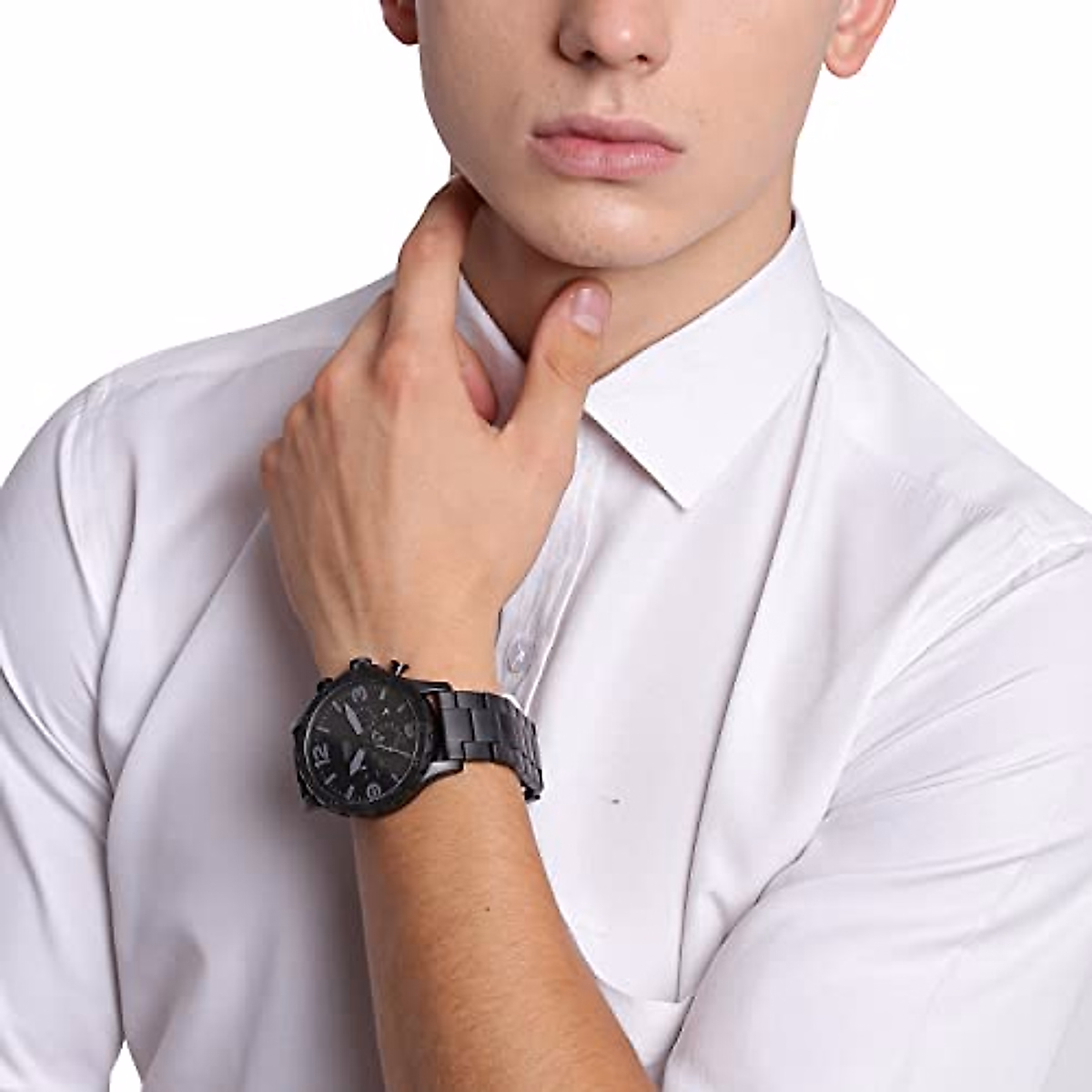 Fossil Men's Nate Quartz Stainless Steel Chronograph Watch, Color: Black (Model: JR1401)