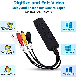 TCRAYCH USB Audio Video Converter, VHS to Digital Converter, Video Capture Card Digitize from Analog Video VCR VHS DVD, for Windows 7 8 10