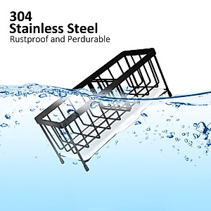 RedCall Dish Sponge Holder for Kitchen Sink,304 Stainless Steel Sink Sponge Holder, Kitchen Sink Caddy Organizer Countertop Soap Dispenser Brush Tray with Adjustable Partition