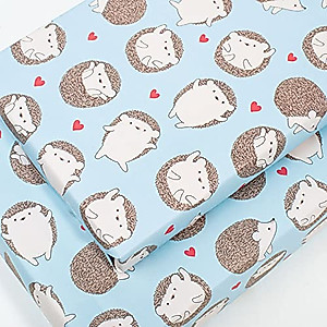CENTRAL 23 - Wrapping Paper for Kids - Boys - Girls - Blue GiftWrap - Hedgehog and Hearts - Birthday Wrapping Paper - Recyclable