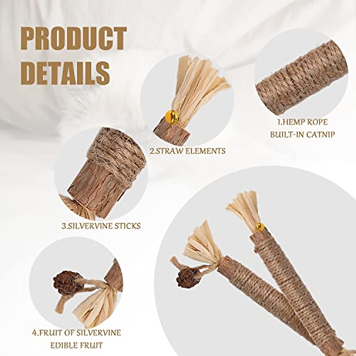 KINBOM 4pcs Cat Chew Toys Natural Silvervine Cat Dental Chew Sticks Cleaning Teeth Chew Catnip Toys for Cat Treat Cat Lick