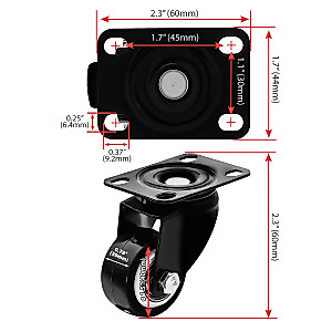 Online Best Service™ Swivel 1.5" Caster Wheels Rubber Base with Top Plate & Bearing Heavy Duty (12 Pack Without Brake)