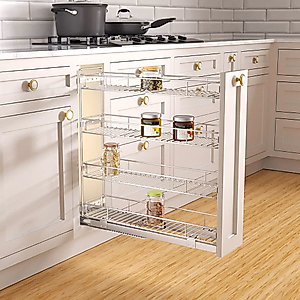 OCG 4-Tier Pull Out Kitchen Cabinet Spice Rack Holder Shelves (5" W x 21" D), Slide Out Slim Storage Wire Baskets for Storage Organization, Narrow Pull Out Storage for Narrow Space