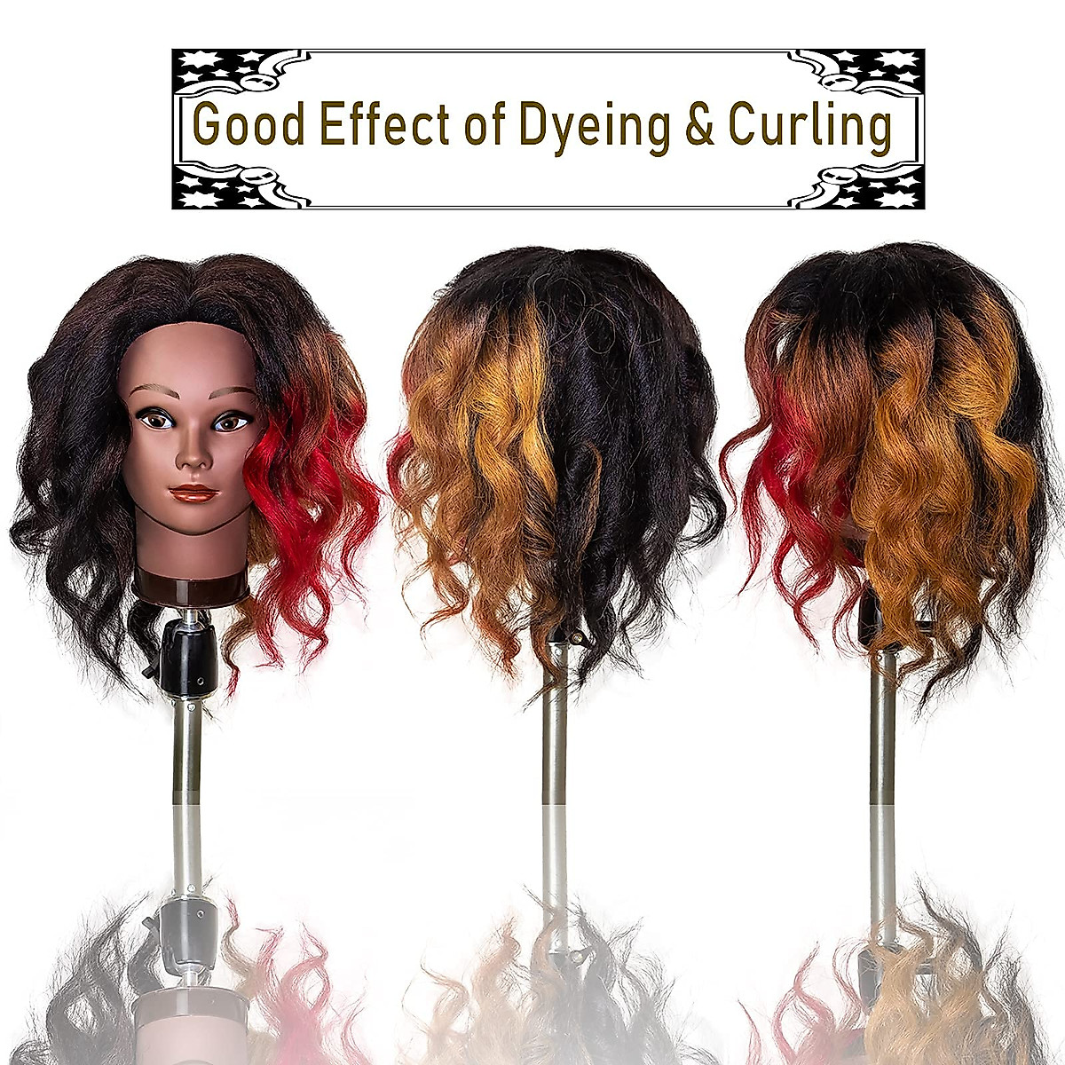 MILLYSHINE Mannequin Head With Human Hair,16",Braiding Styling Doll Head,Beauty School Manikin Head,Curling Dyeing Hairdresser Practice Training Head