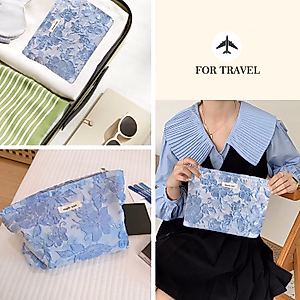 STARDW Aesthetic Floral Makeup Bag Cute Small Cosmetic Bags for Women Girls, Travel Toiletry Bag Large Capacity Zipper Makeup Pouch, Purse Organizer Pouches (Embossed Flowers)