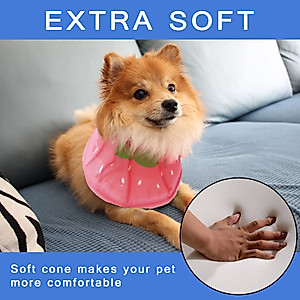 Soft Dog Cone, Lightweight Elizabethan Collar for Dogs, Adjustable Soft Cones for Dogs/Cats to Stop Licking After Surgery, Cute Strawberry Cone of Shame Alternatives for Pets(Medium)