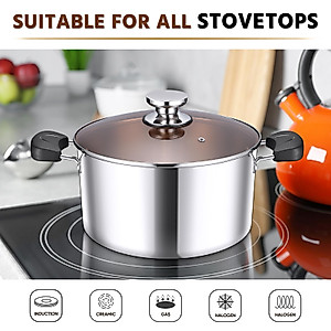 E-far 5-Qt Stockpot, 3-Ply Stainless Steel Stock Pot with Glass Lid & Stay-Cool Handles for Cooking Simmering Soup Stew, Heavy Duty Cookware Works w/Induction, Non-toxic & Dishwasher Safe