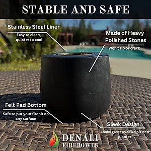 Denali Firebowls Tabletop Pit with Faux Succulents - Indoor/Outdoor Table Top Patio with S'Mores Sticks and Extinguisher (Midnight Black Firepit), 4x5 in