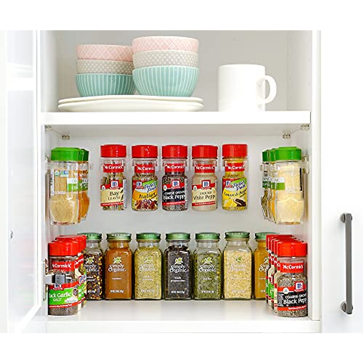 CAXXA 20 Clear Adhesive Spice Gripper Strip Clips, Spice Rack Dispenser, Kitchen Cabinet Holder, 4 Strips, Holds 20 Jars