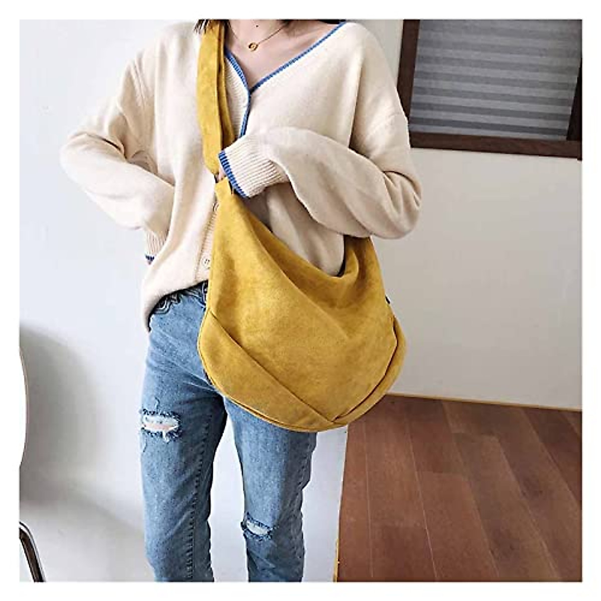 Big Suede Crossbody Bags for Women Girls Casual School Hobos Ladies Shoulder Messenger Bags Spring (Color : Black)
