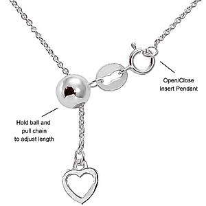 B. BRILLIANT Sterling Silver Rolo Bolo Adjustable Chain Necklace for Women Men, Adjusts from 14-20" Inches