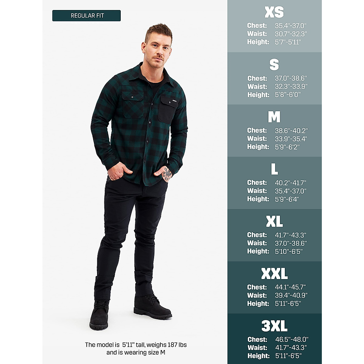 RevolutionRace Men's Campfire Shirt, Durable Flannel Shirt, Great for Fishing, Hiking and Other Outdoor Acitvities, Black/Deep Teal, 2XL