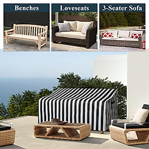 Hptmus Patio Furniture Covers - Patio Sofa Covers Loveseat Outdoor Furniture Cover Waterproof Heavy Duty Outdoor Patio Furniture Covers Patio Couch Cover, 66"W x 34"D x 38"H/Black&White Stripe