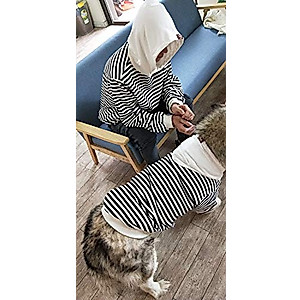 TOMOO Pet and Owner's Parent-Child Matching Hoodie,Black and White Stripe Couple Outfit Attire Pet Sweat Shirts Small Medium Large Dog's Clothes (Black XXL)