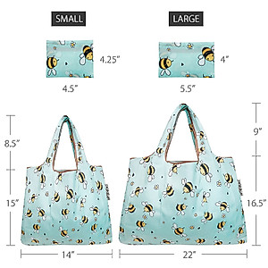 allydrew Large & Small Foldable Tote Nylon Reusable Grocery Bags, Set of 2, Bumble Bees