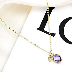 Me&Hz June Birthstone Necklace for Women 14K Gold Filled Dainty A Initial Necklace Light Purple Crystal Pendant Alexandrite Necklace for Mom Daughter Grandma Personalized June Birthday Gift