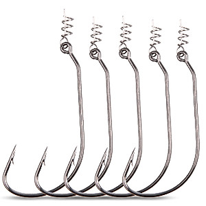 Twistlock Fishing Hooks,50pcs Worm Hooks with Centering Pin Spring Unweighted Swimbait Hooks for Soft Plastic Lures Baits Bass Fishing